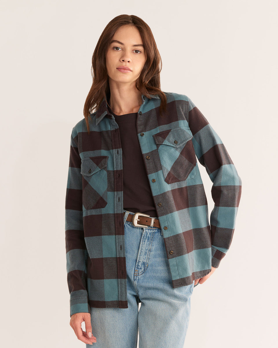 Pendleton Women's Madison Double-Brushed Flannel Shirt Shale/Coffee Bu ...